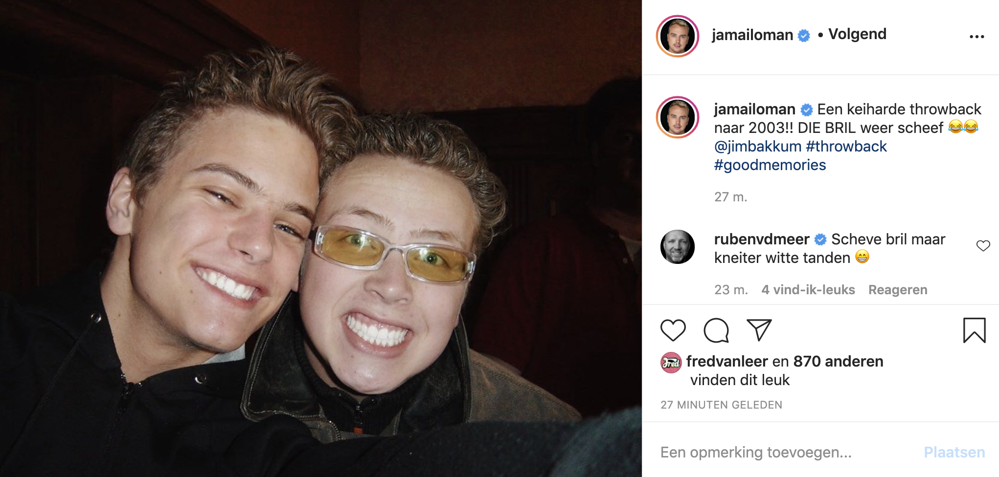 Jamai deelt een hilarische 13-jaar oude foto samen met Jim - 100%NL