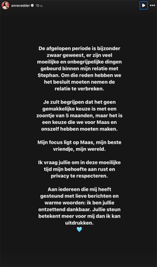 BREAKING: Anne Vedder en Stephan uit elkaar